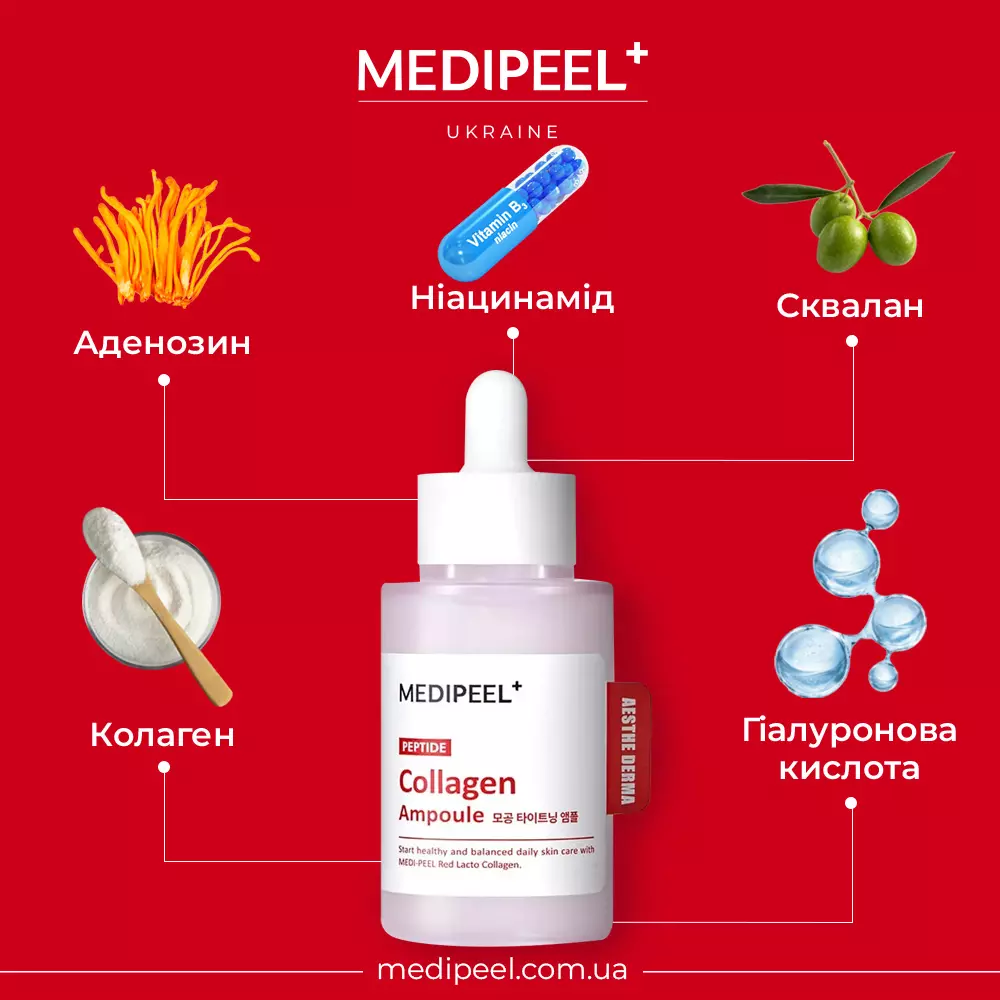 MEDIPEEL Red Lacto Peptide Collagen Tightening Ampoule для підвищення ...